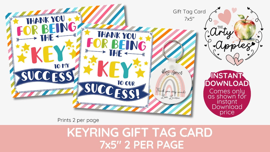 Editable Key to Our Success, Employee Gift Tags, Keyring Keychain Tag ...