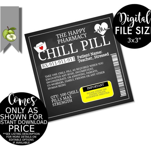 EDITABLE Chill Pills Label Funny Gag Gift Professional Office - Etsy