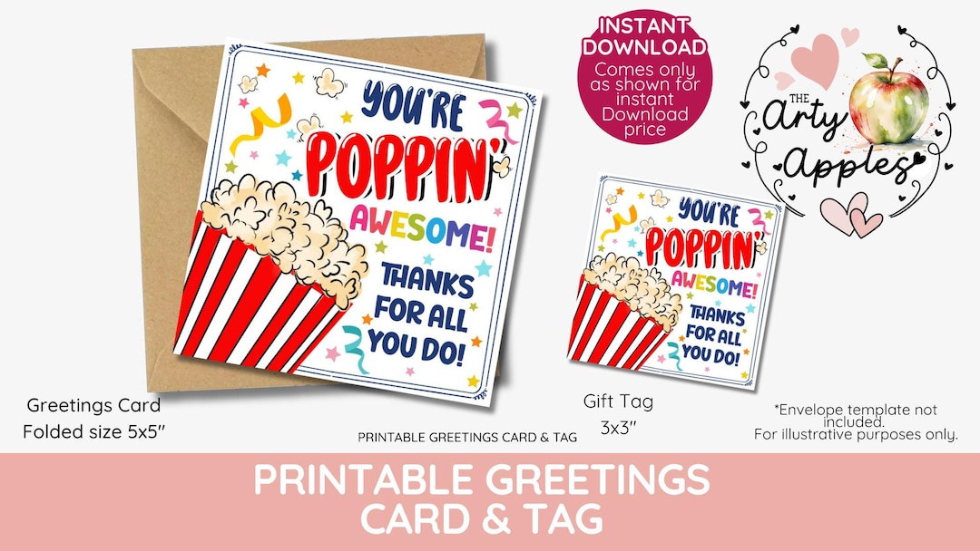 You're Poppin Awesome Thank You Printable Gift Tag and Card, Teacher ...