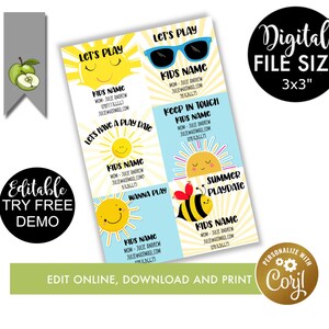 Editable Keep in Touch, Summer Calling Card, Mom Contact Card, 6 ...