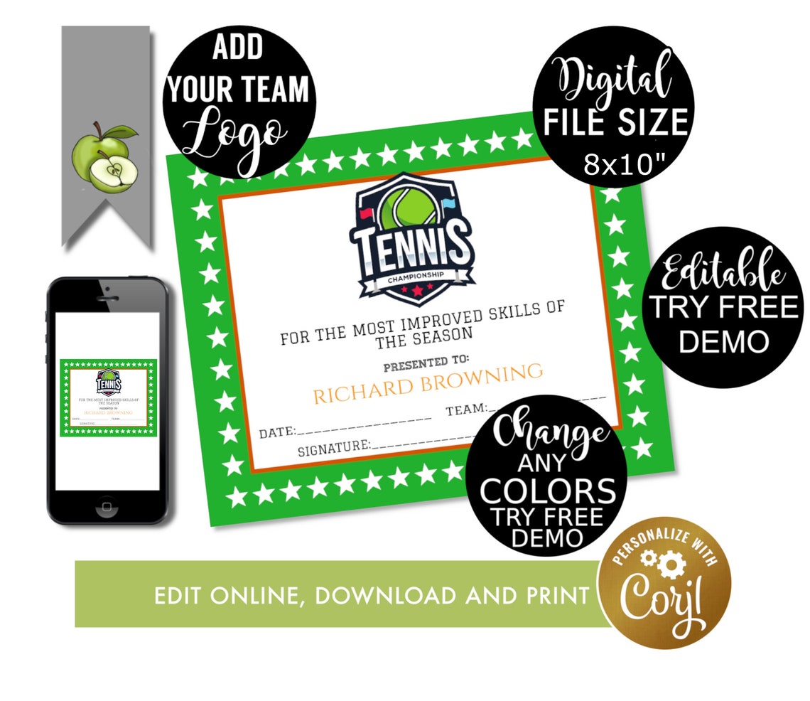 EDITABLE Sport Award Certificates Teacher Certificate Tennis - Etsy