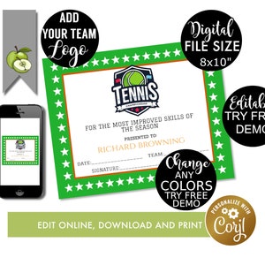 EDITABLE Sport Award Certificates Teacher Certificate Tennis - Etsy