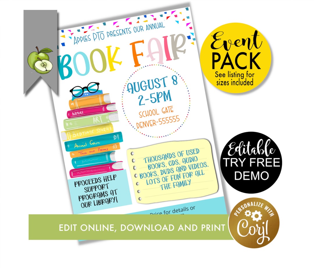 Editable Book Fair Template, PTO PTA Event Poster Template, Book Sale ...