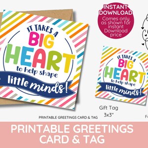 It Takes a BIG Heart Teacher Gift Tags, Thank You Apple, Teacher Gift ...