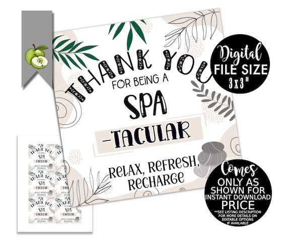 Spa Thank You Gift Tag Spa Day Treat Yourself Volunteer - Etsy