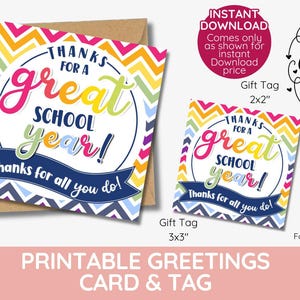 Thank You for a Great School Year, 3x3 Square Printable Tag, Teacher ...