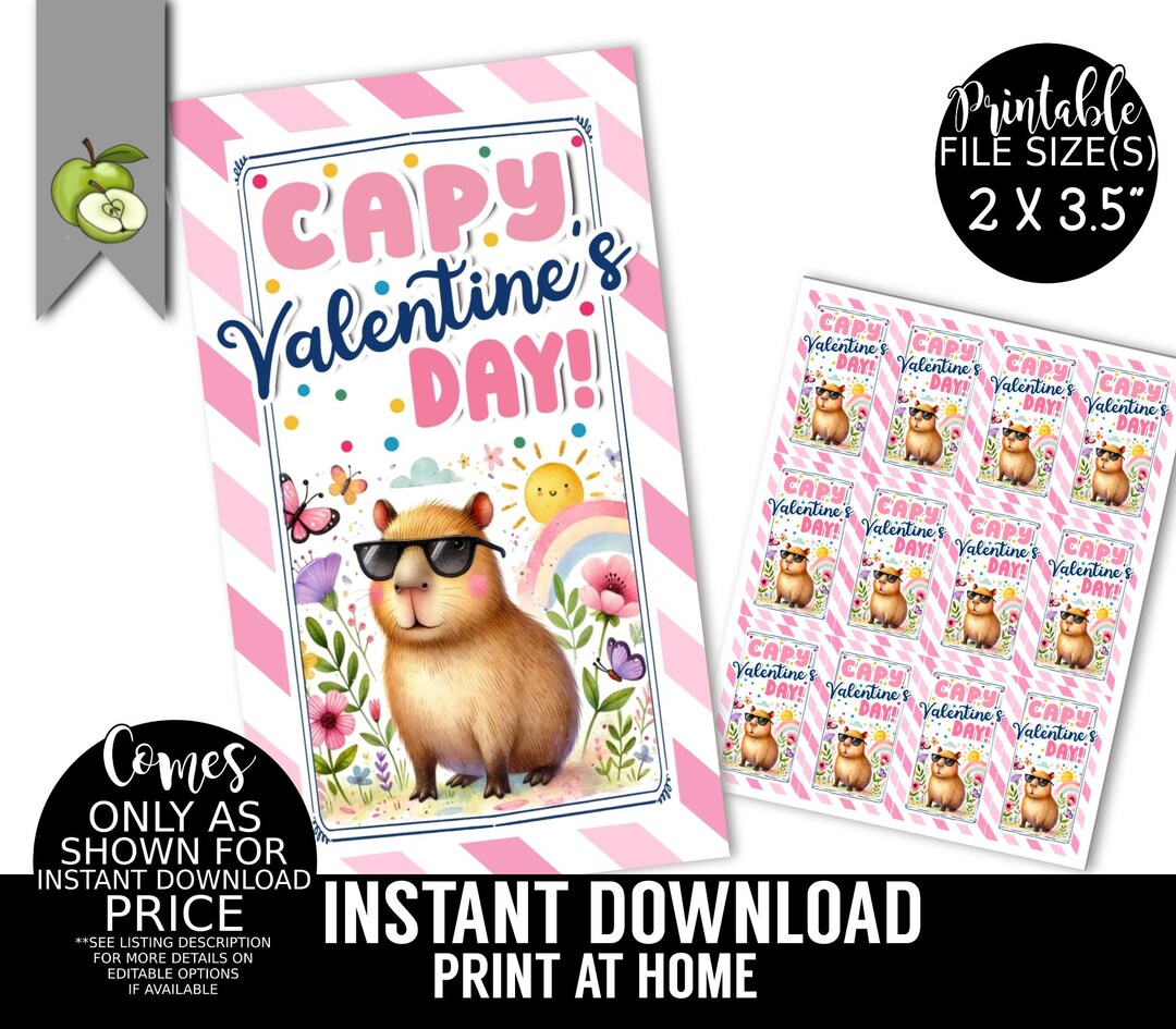Capybara Valentine's Day Gift Tag Capy Valentine's Day School Class ...