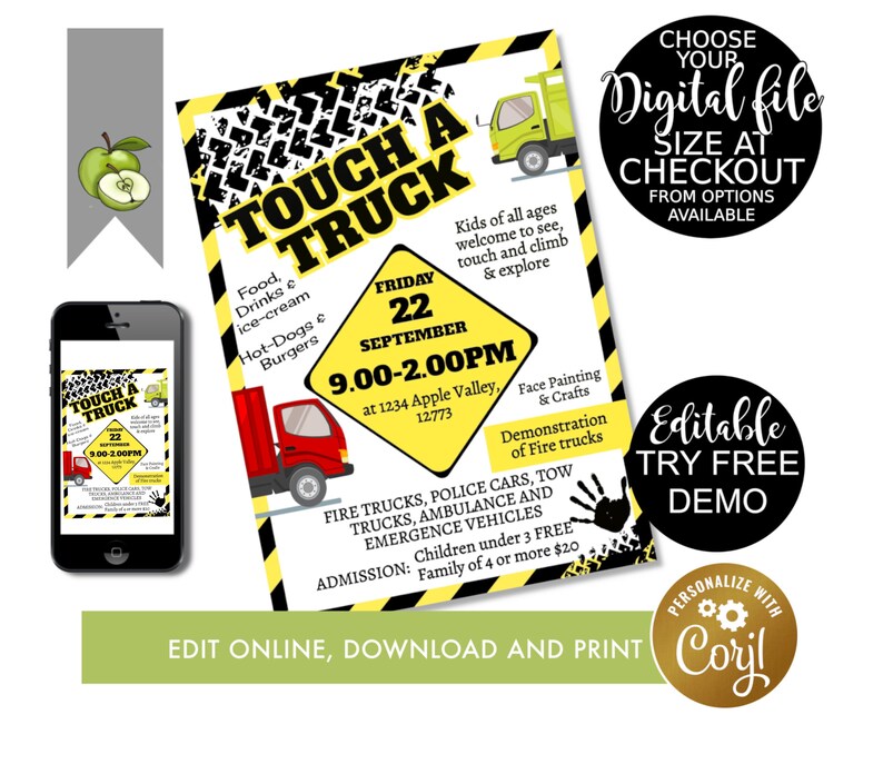Editable Touch a Truck flyer fest template Template for a | Etsy