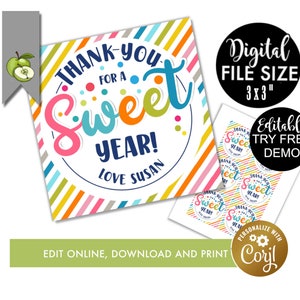 Editable Thank You Sweet Year Teacher Gift Tag, Teacher Appreciation ...