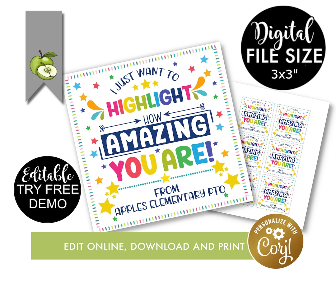 Editable Highlighter Tag Teacher Appreciation Gift Tag, I Just Want to ...