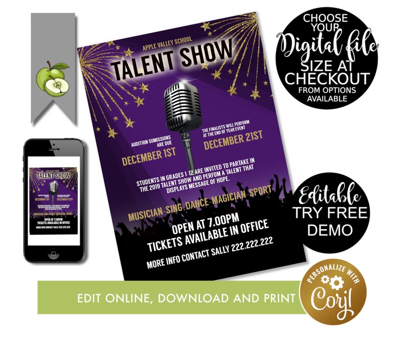 Talent show flyer template audition talent show invitation | Etsy