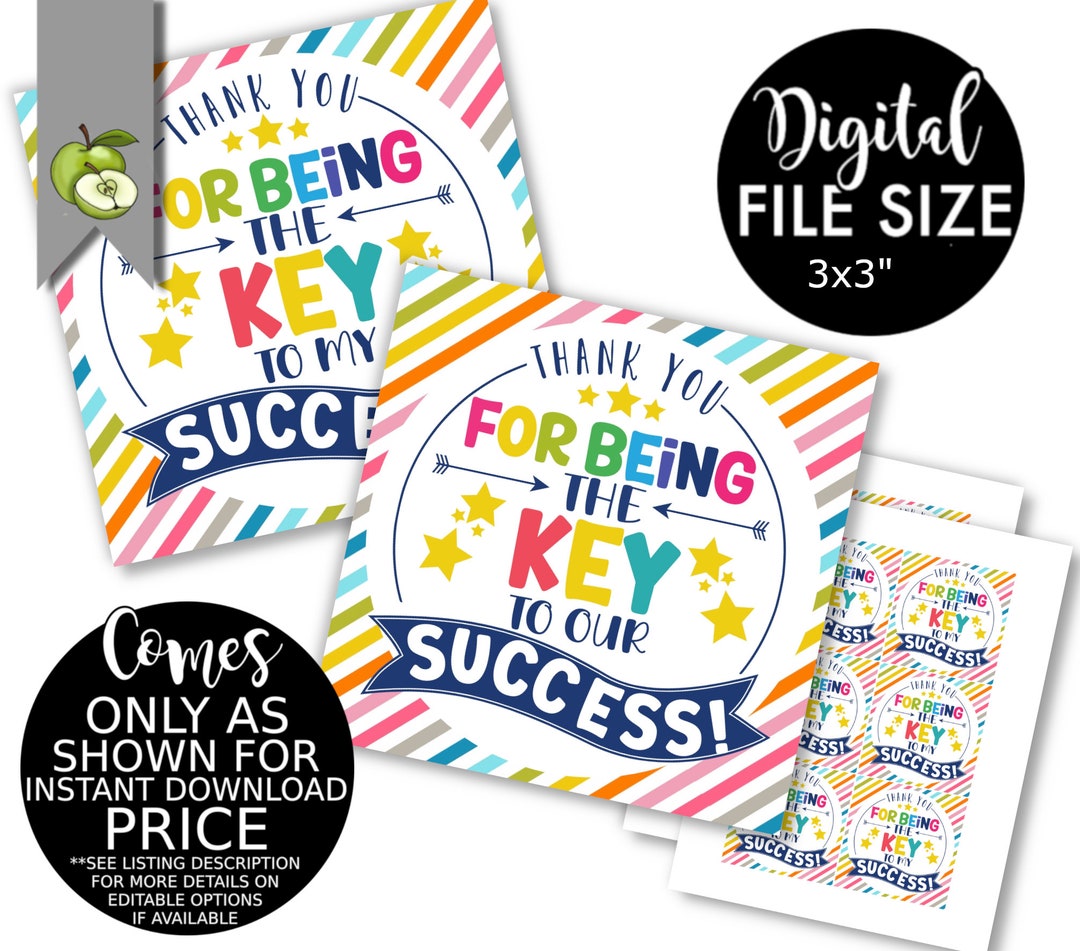Thanks for Being the KEY to My Success Appreciation Tag - Etsy
