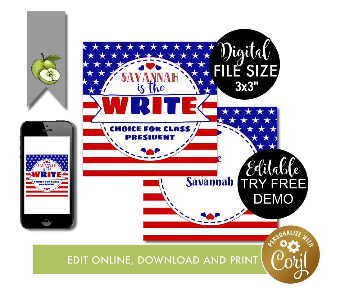 Editable Vote Editable Tag Class President American Flag - Etsy