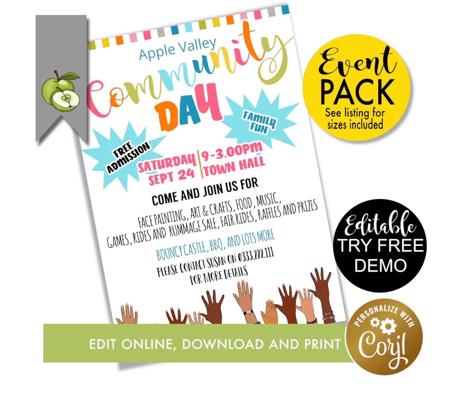 Editable Community Day Flyer Template, Digital Download Block Party ...