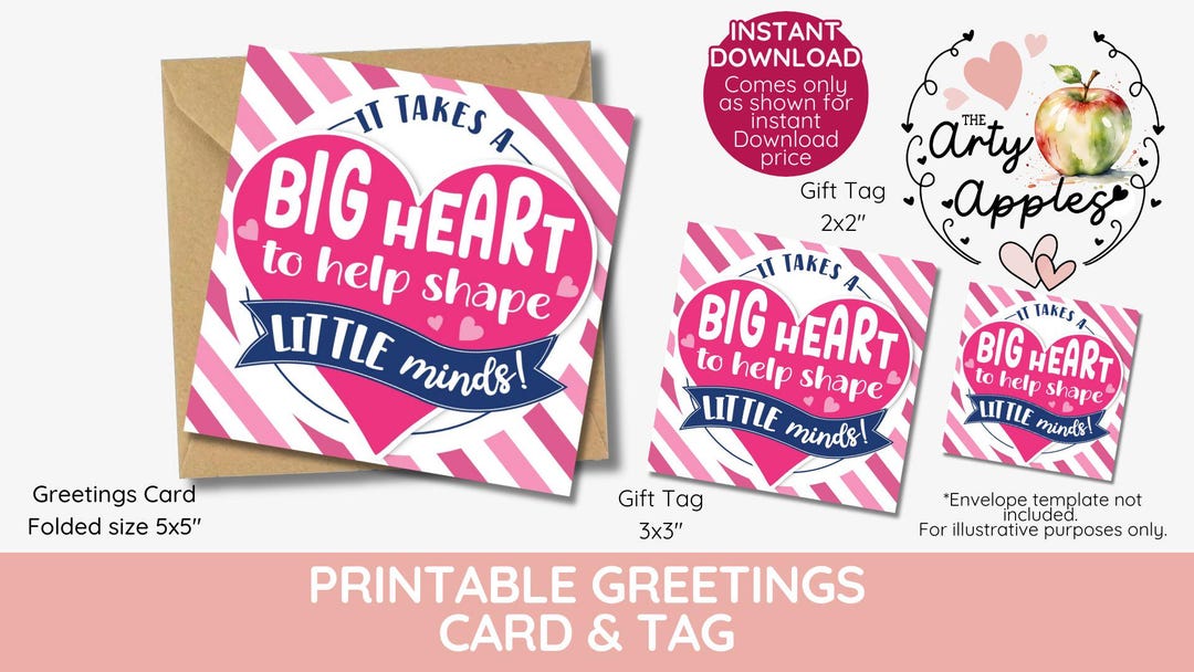 Big Heart Printable Gift Tag, Teacher Appreciation, It Takes a Big ...