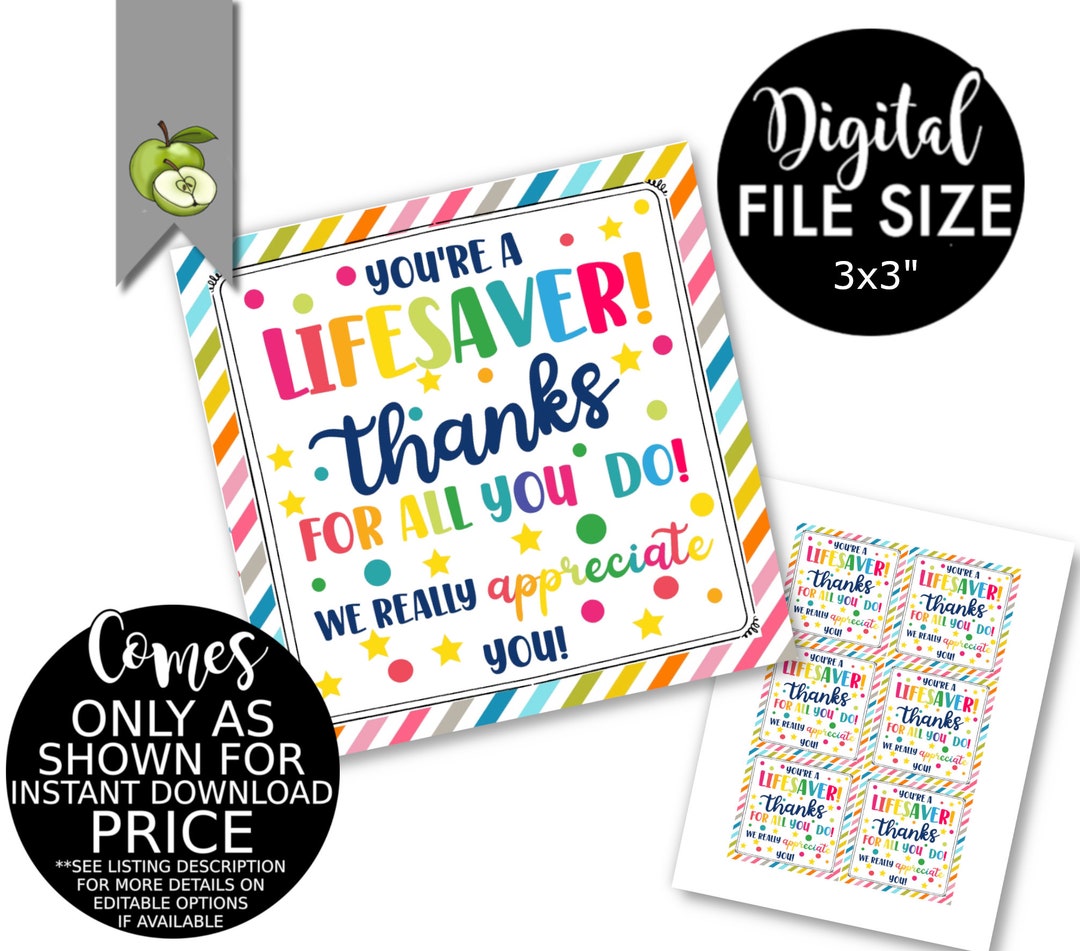 Lifesaver Thank You Gift Tags, We Really Appreciate You, Nurse ...