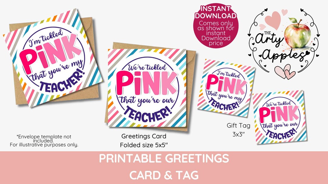 Tickled Pink Teacher Appreciation Gift Tags & Card, I'm Tickled Pink ...