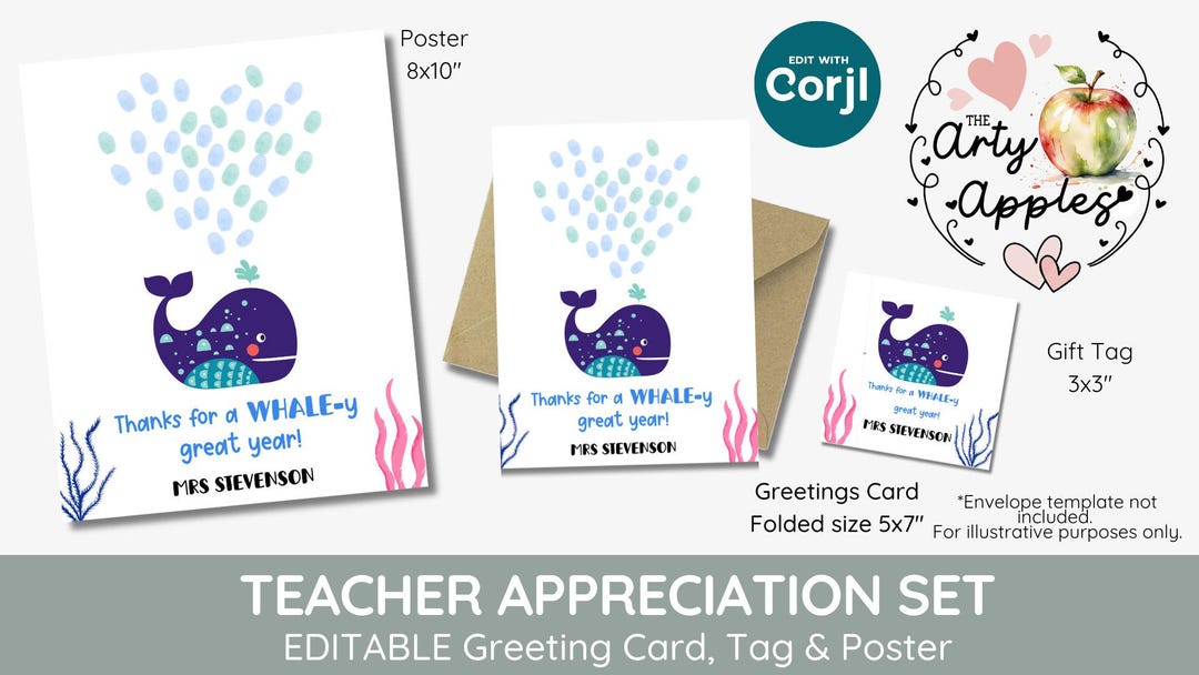 Whale Fingerprint Teacher Appreciation Class Gift Card and Tag ...