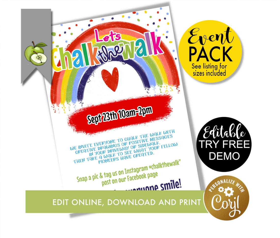 Editable Chalk the Walk Template School PTO PTA Chalk Art - Etsy