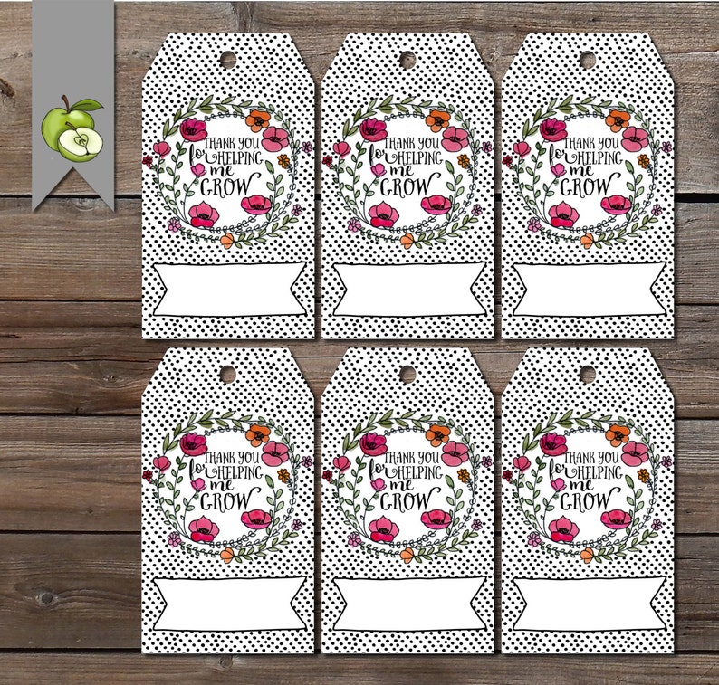 Teacher Flower Gift Tags Thank You for Helping Me Grow - Etsy