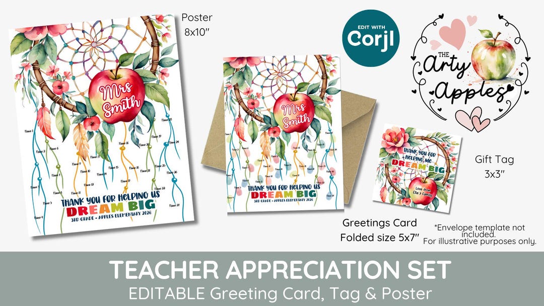 Editable Teacher Appreciation Dream Big Gift Set, Printable Template ...