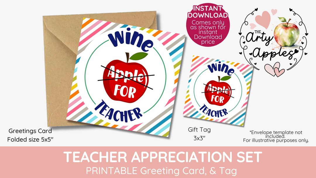 Teacher Wine Gift Tag, Wine for Teacher, Apple for Teacher Gift, End of ...