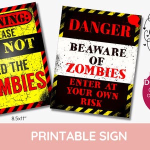 Zombie Party Signs, Zombie Signs, Set of Printable Zombie Poster, 8 ...