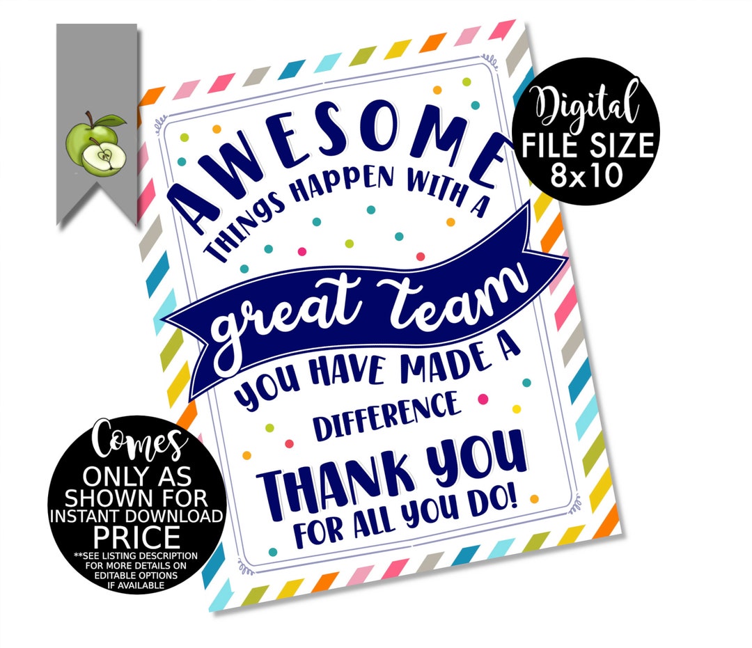 Great Team Staff Appreciation Sign, Great Team, Thank You Staff, Staff ...