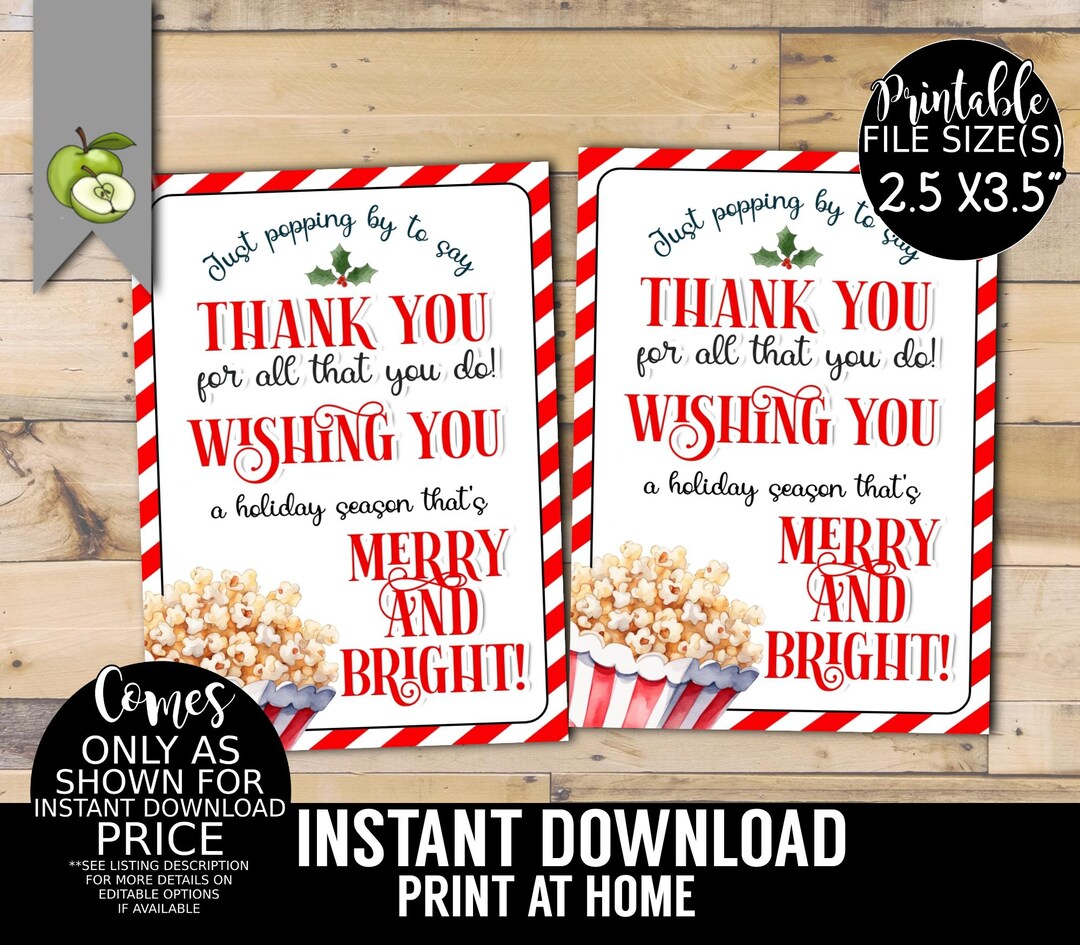 Popping by Popcorn Gift Tags, Christmas Pop With Joy, Printable Gift ...