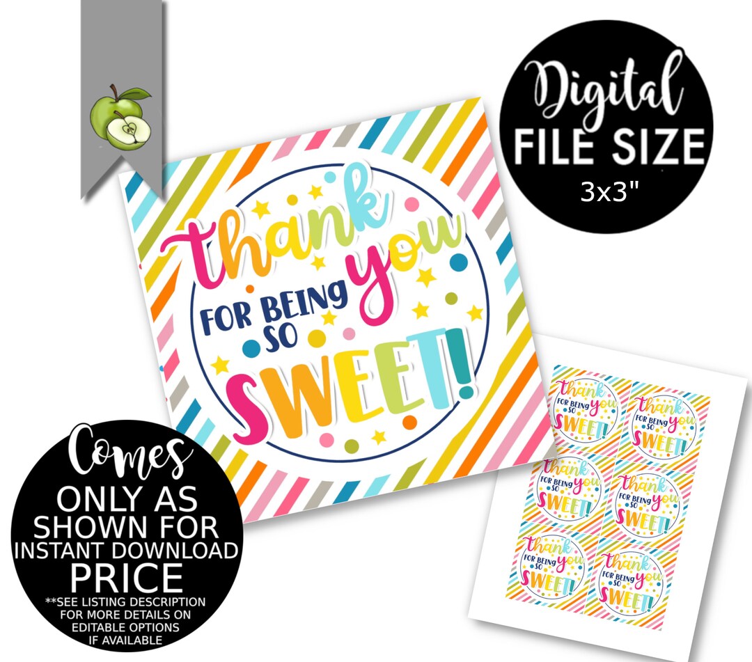 Thank You for Being so Sweet Valentines Gift Tag, Candy Treat Tag ...