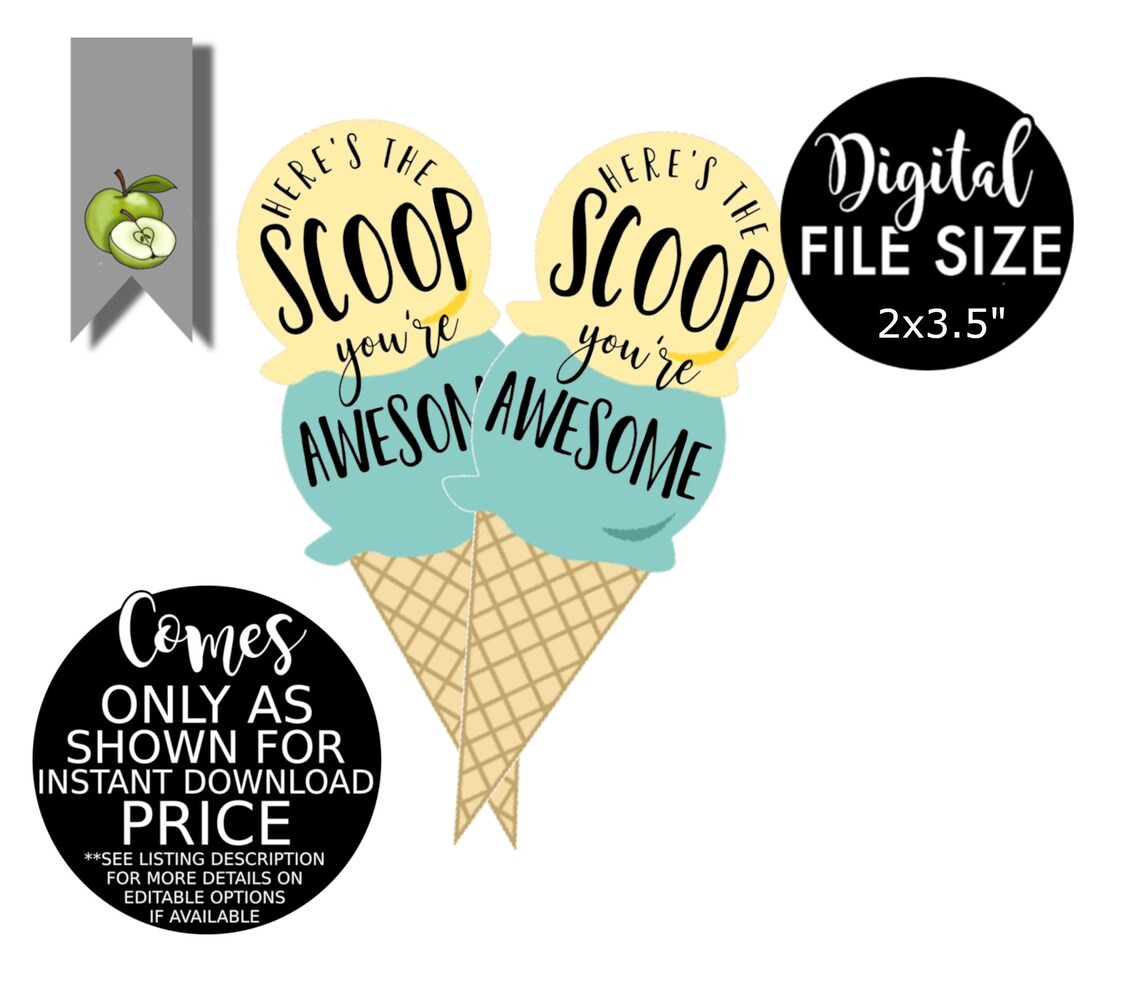 Here's the Scoop You're Awesome Gift Tag Ice Cream - Etsy