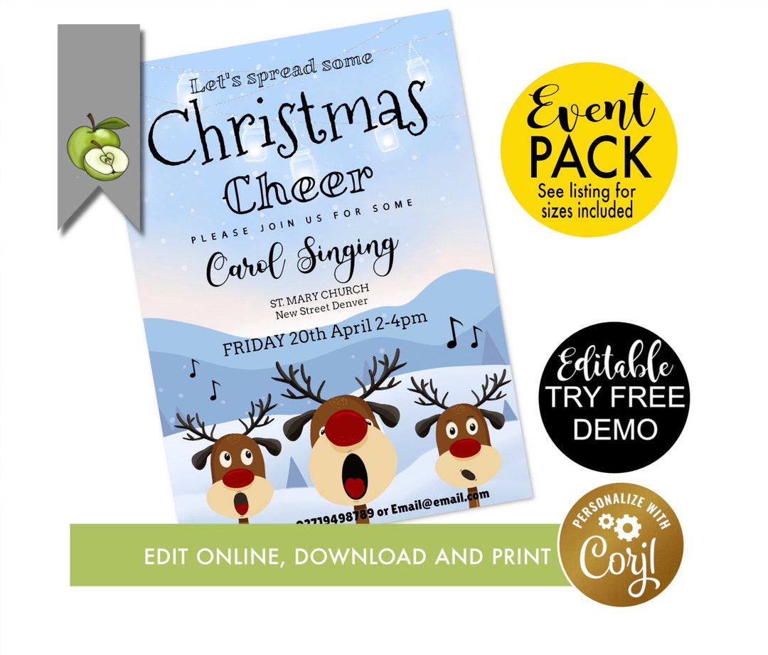 Editable Christmas Carol Singing Invitation, Caroling, Vacation Holiday ...