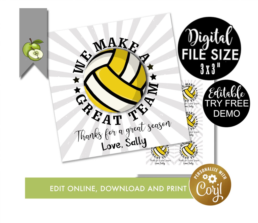 Editable Volleyball Gift Tag, Coach Appreciation, School Pto Pta Staff ...