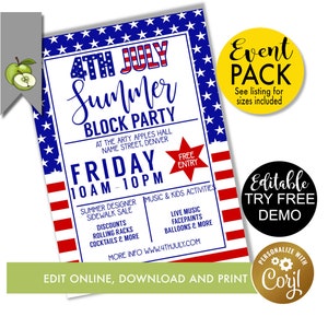 Editable 4th July Patriotic Flag Party Flyer Template, Stars and ...