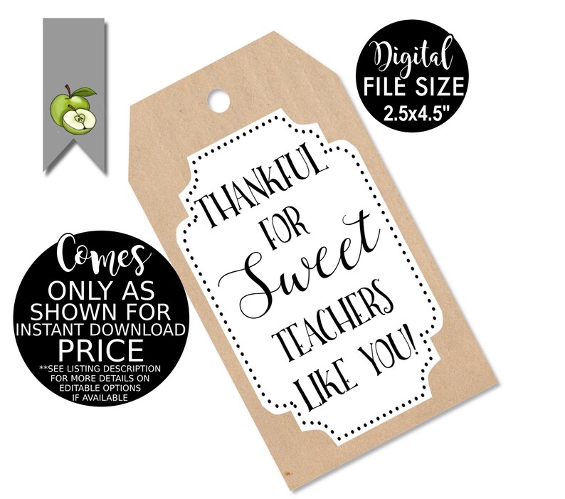 Thankful for sweet teachers thanksgiving gift tag thankful | Etsy