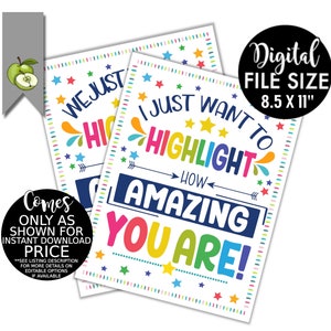 We Want to Highlight How Amazing You Are! Teacher Appreciation 8.5x11, Staff Thank You ...