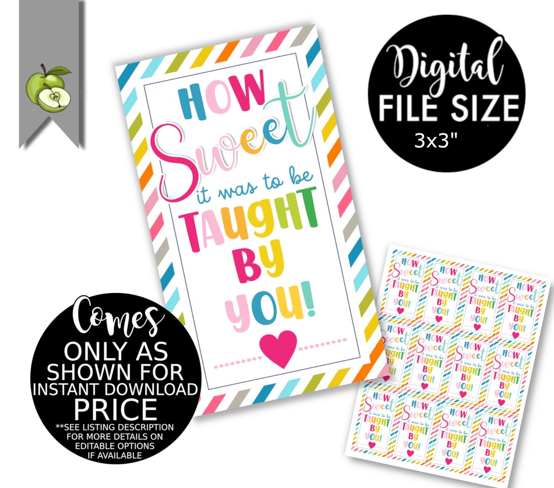 Teacher Appreciation Gift Tag, Sweet Favor Tags, Printable Hamper ...