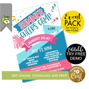 Editable Cheer Summer Camp Flyer Template Spring Break Camp | Etsy