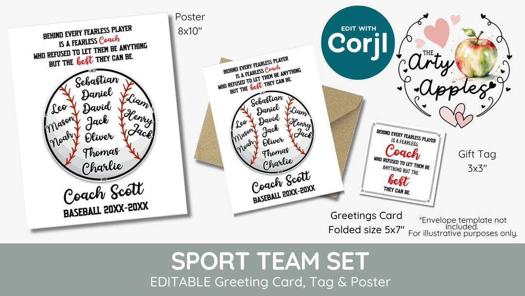 Baseball Coach Thank You Team Gift, Editable, Baseball Printable, Team ...