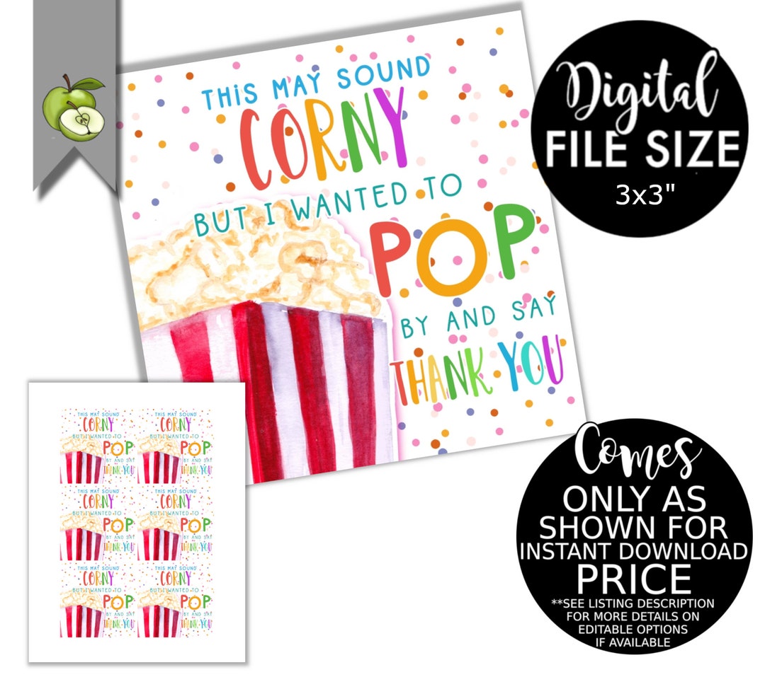This May Sound Corny Thank You Popcorn Gift Tag Staff - Etsy