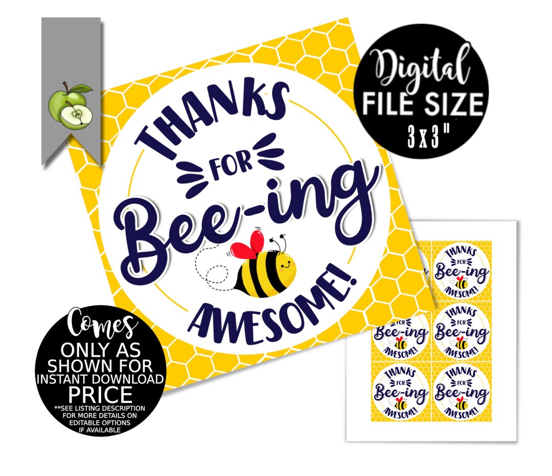 Thanks for Being Awesome Bee Honey Gift Tag Wedding Thank You - Etsy