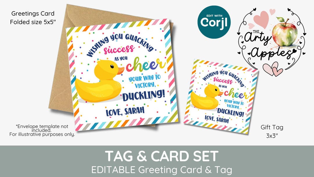 Editable Cheerleading Duck Editable Gift Tag - Personalized Cheerleader ...