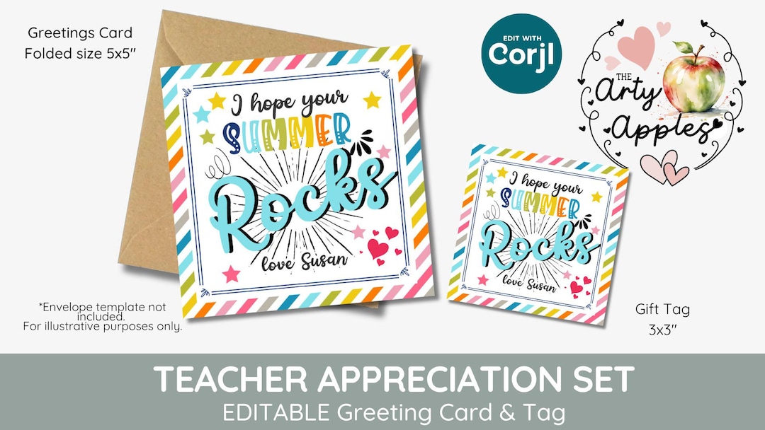 Editable I Hope Your Summer Rocks Gift Tag and Card, Printable Music ...