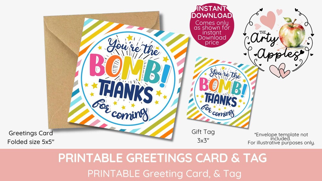 You're the Bomb, Bath Bomb Gift Tag and Card, Thanks for Coming ...