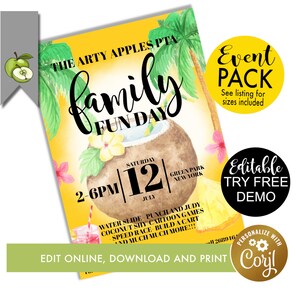 Summer Party Flyer Editable Template, Printable PTA, PTO Party in the ...