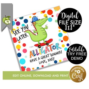 Editable See You Later Alligator Classmate Gift Tags Have a - Etsy