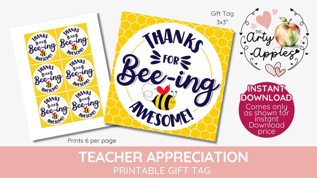 Thanks for Being Awesome Bee Honey Gift Tag, Wedding Thank You Tag ...