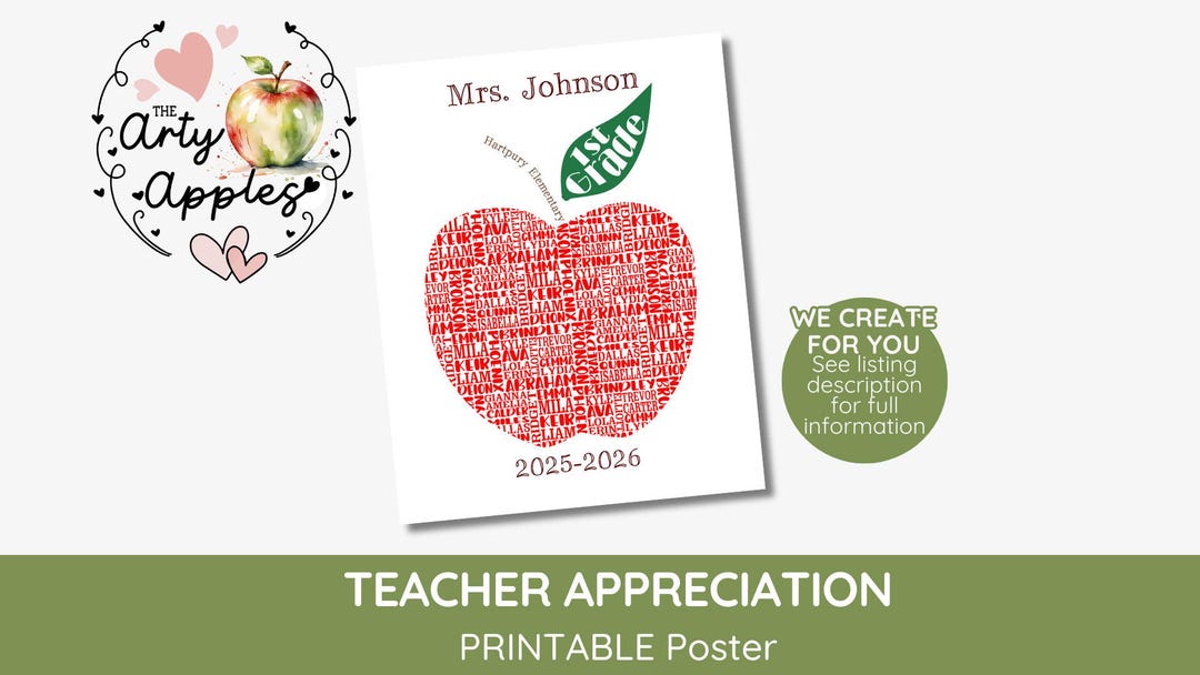 Teacher Appreciation Gift, Personalised Thank You, Apple Word Art ...