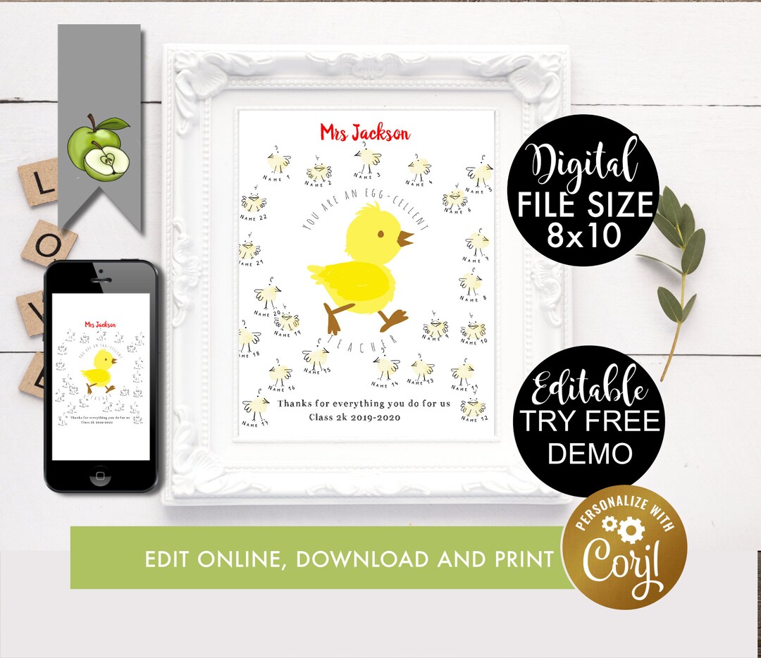 Editable Teacher Appreciation Printable, Editable Easter, Chicken, Egg ...