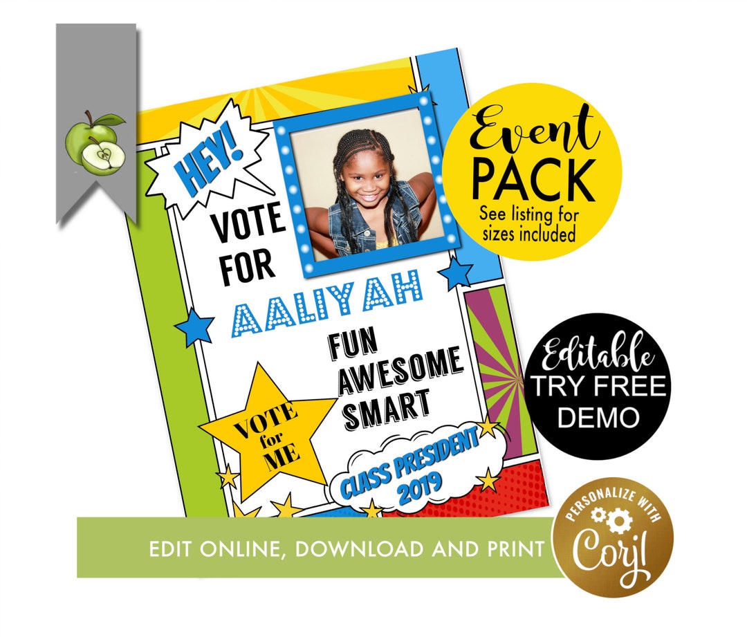 Vote for Class President Poster, Editable Printable, PTO Fundraiser ...